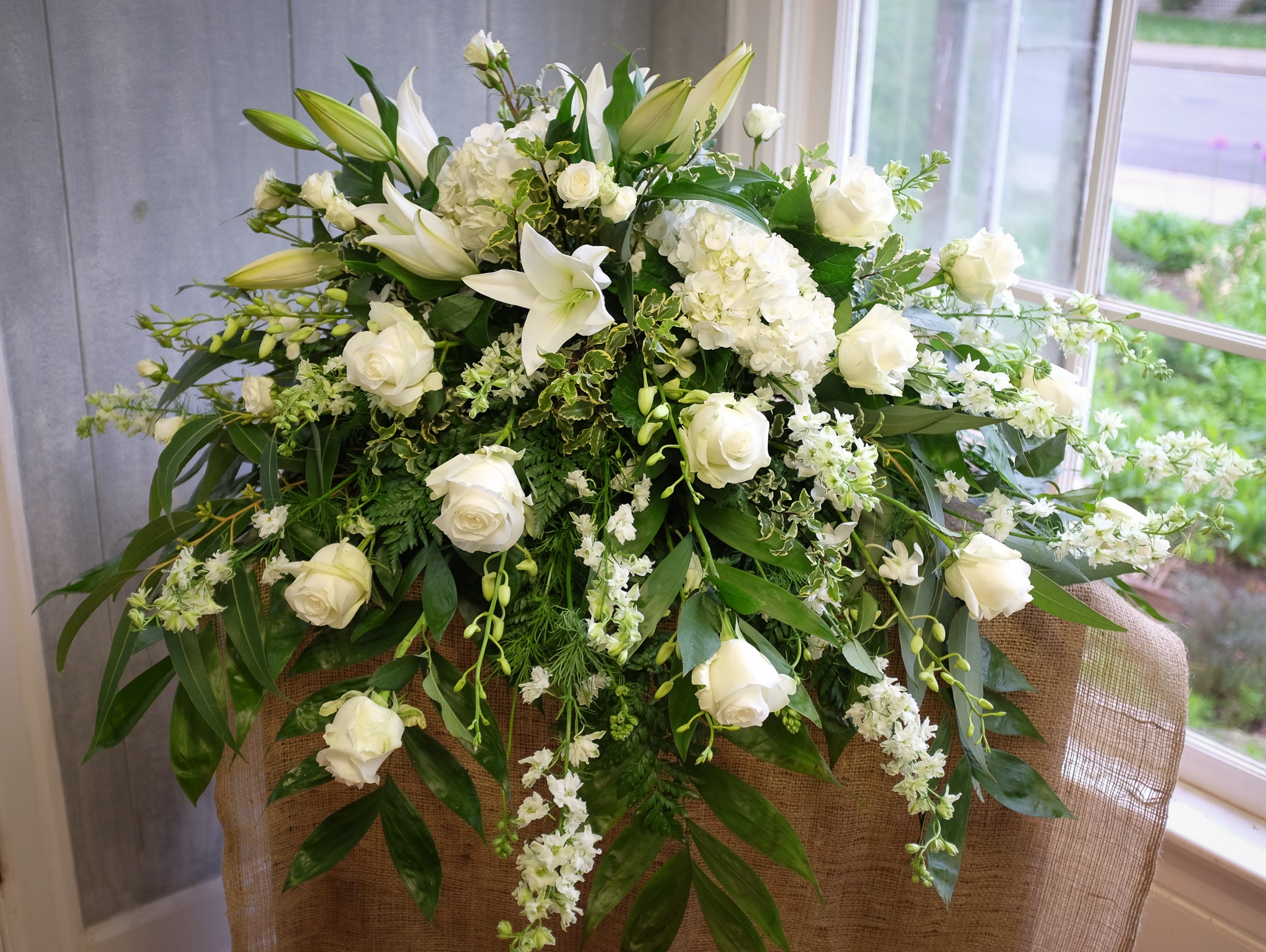 White Casket Spray | Funeral Flowers in Lexington KY | Michler's ...