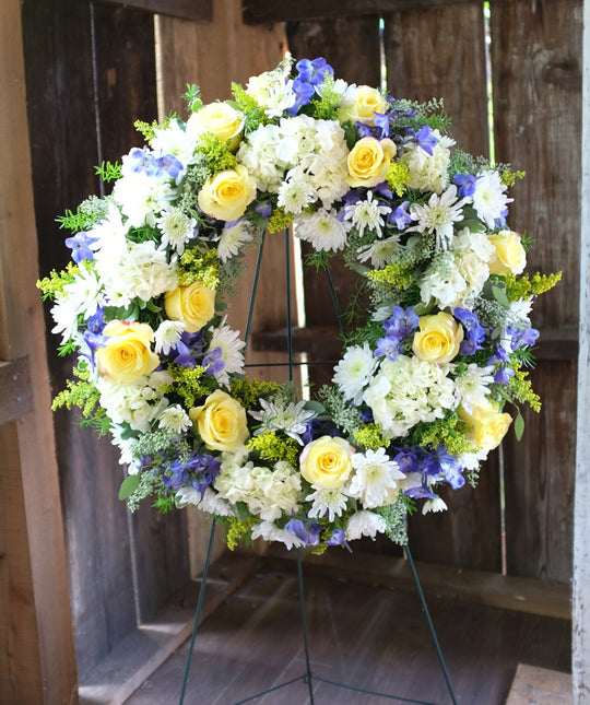 School Colors Sympathy Wreath | Funeral Flowers by Michler's Florist