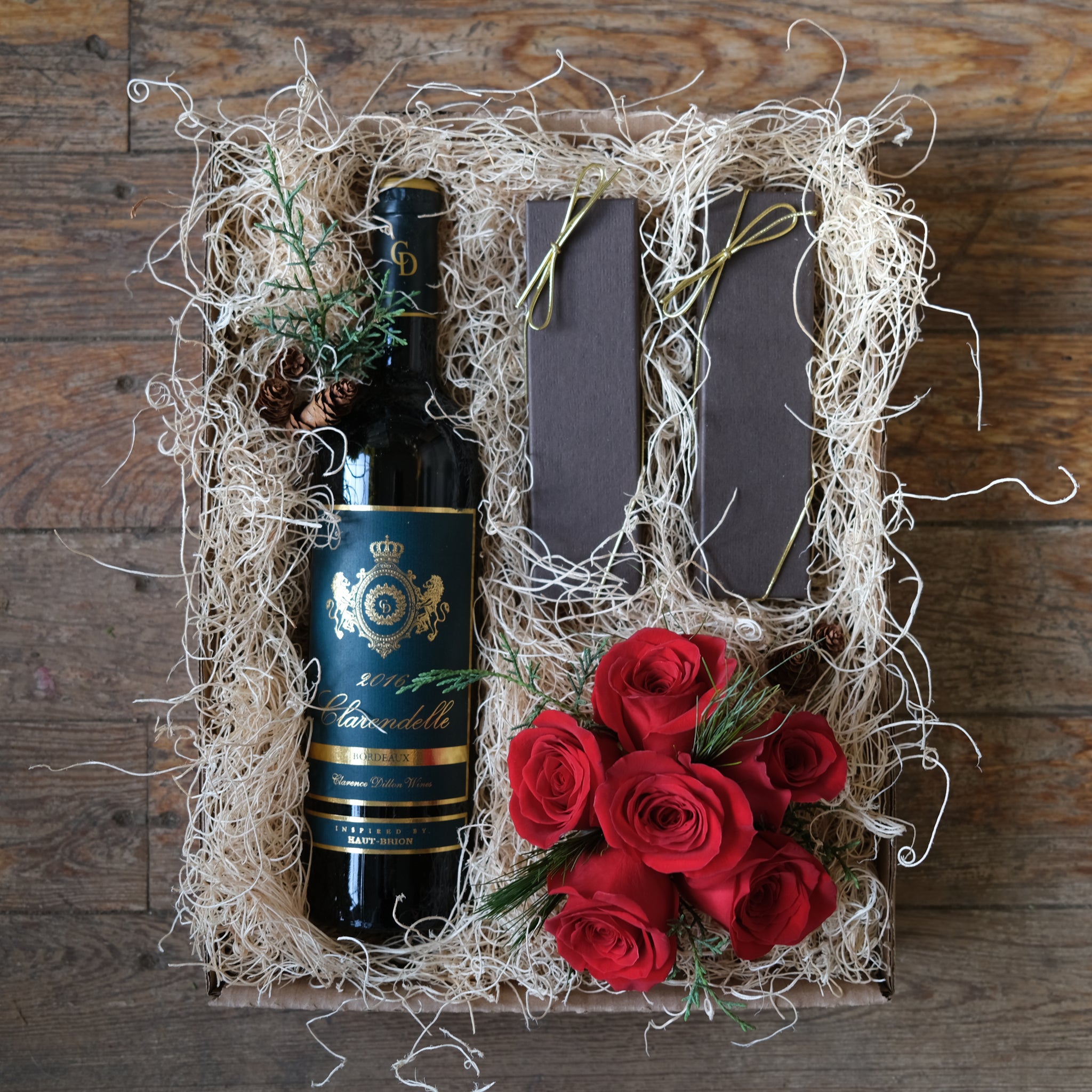 Red Rose Wine Box l Designed by Michler's Florist Lexington Kentucky